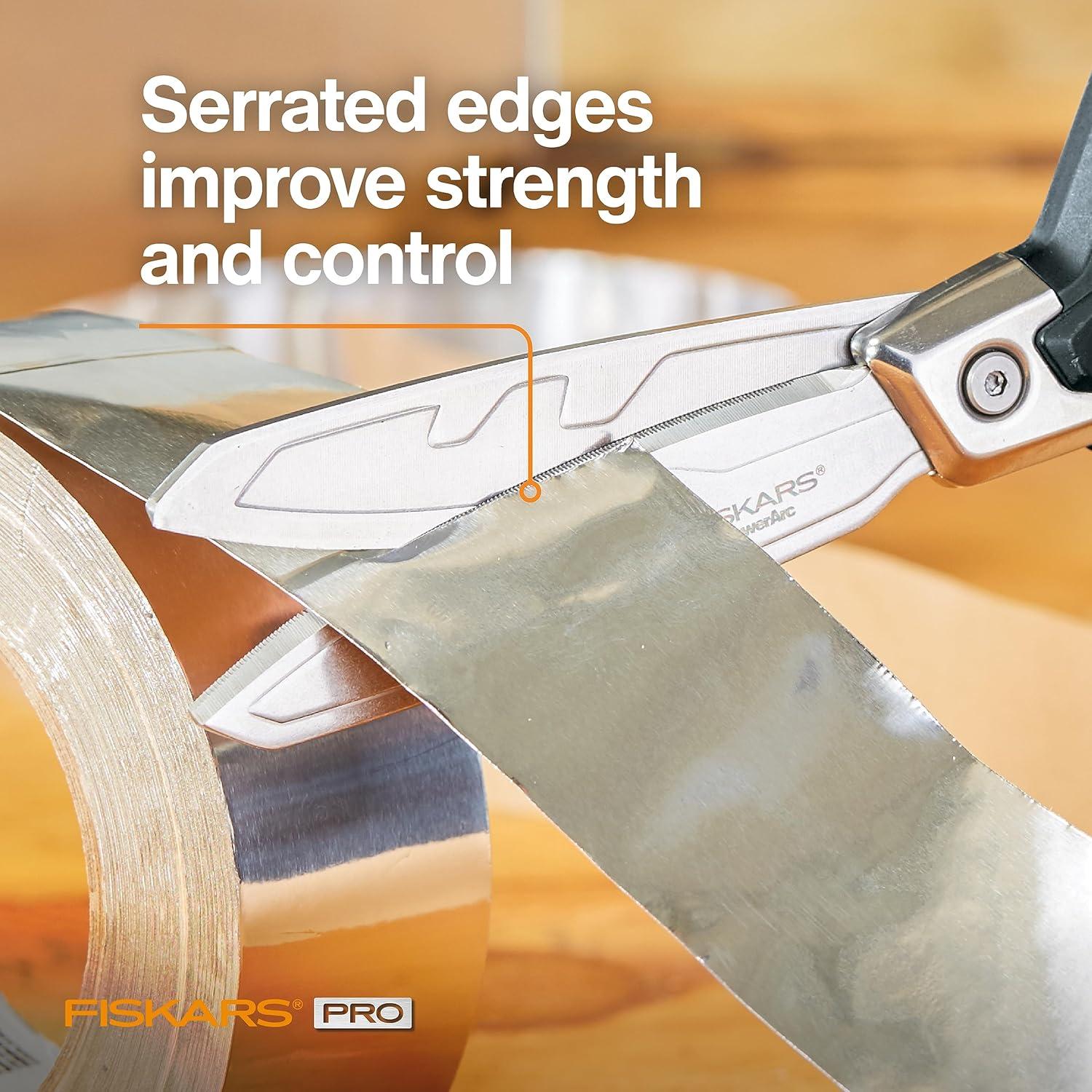 Fiskars Pro PowerArc Shop Shears, Heavy Duty Stainless Steel Scissor ...