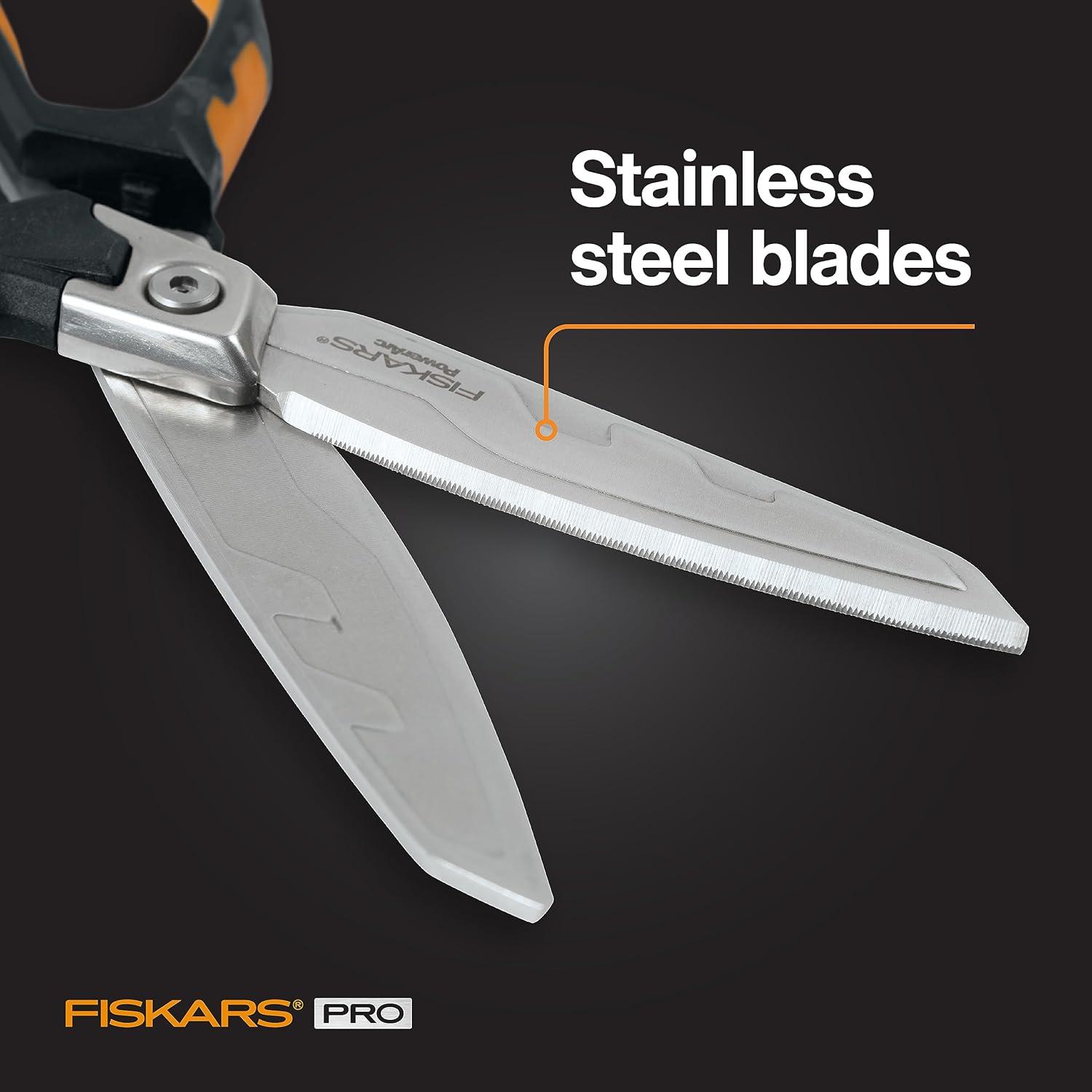 Fiskars Pro PowerArc Shop Shears, Heavy Duty Stainless Steel Scissor ...